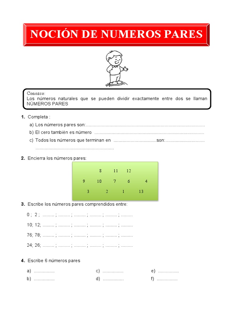 Nocion de Numeros Pares para Primero de Primaria | PDF