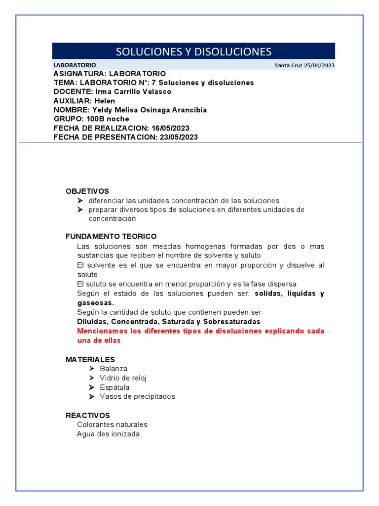 Soluciones y Disoluciones | PDF