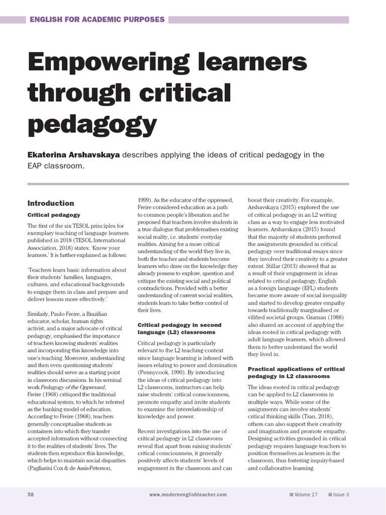 Critical Pedagogy in L2 Education | PDF | Science & Mathematics