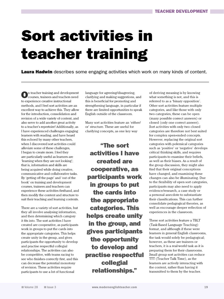 Engaging Sort Activities for Teacher Training | PDF | Career & Growth ...