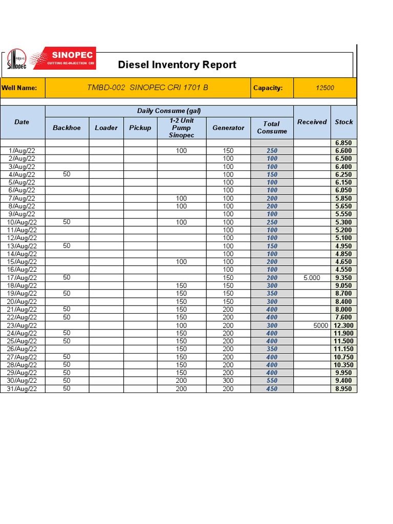 Diesel Inventory Report | PDF