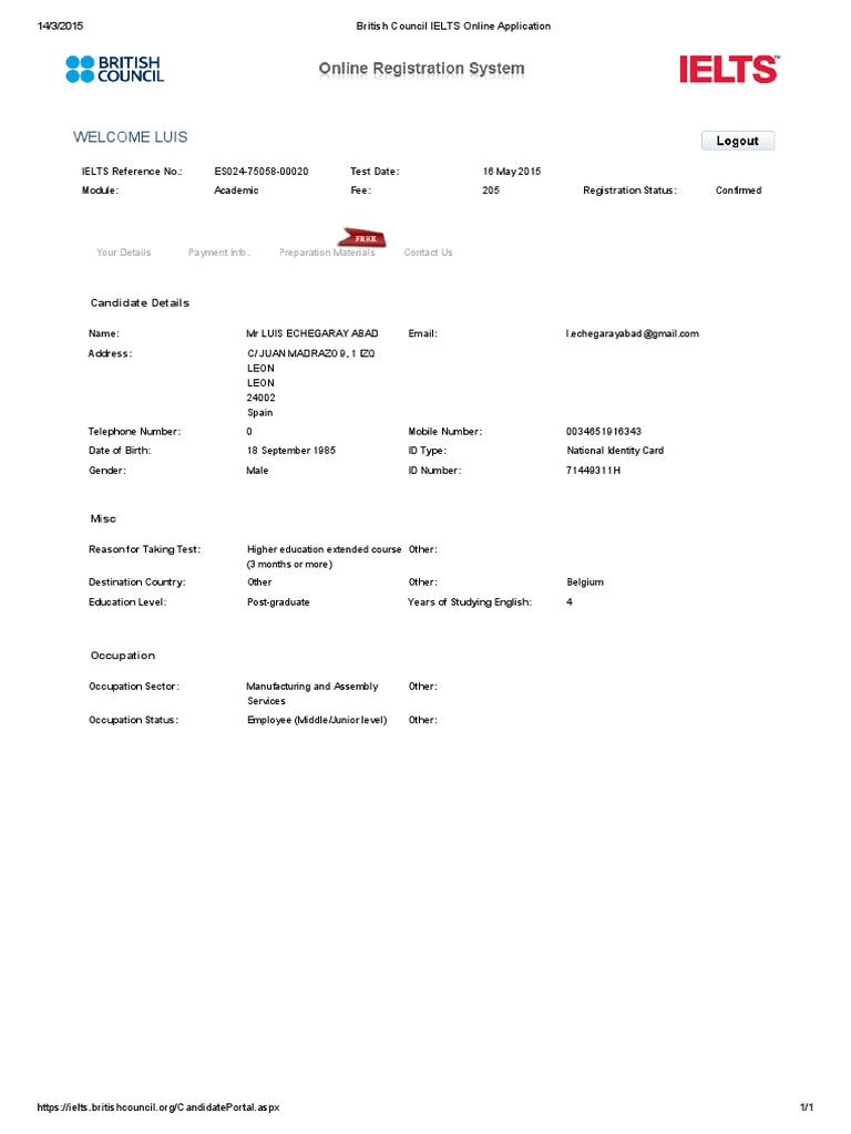 British Council IELTS Online Application | PDF