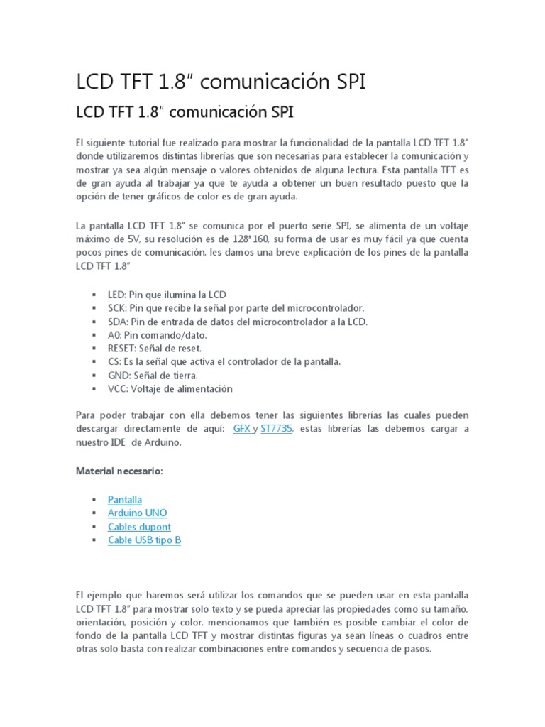 Diagrama de Pantallas TFT LCD 1.8” | PDF | Pantalla de cristal líquido ...