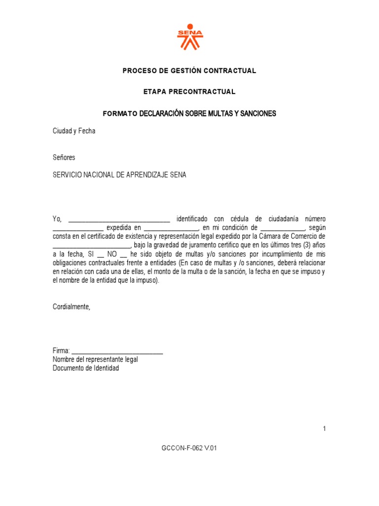 ANEXO No. 12 CERTIFICADO DE MULTAS SANCIONES O DECLARATORIA DE INCUMPLIMIENTO, CADUCIDAD | PDF