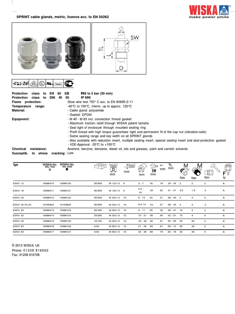SPRINT Cable Glands, Metric, Licence Acc. To EN 50262 | Download Free PDF | Industrial Processes ...