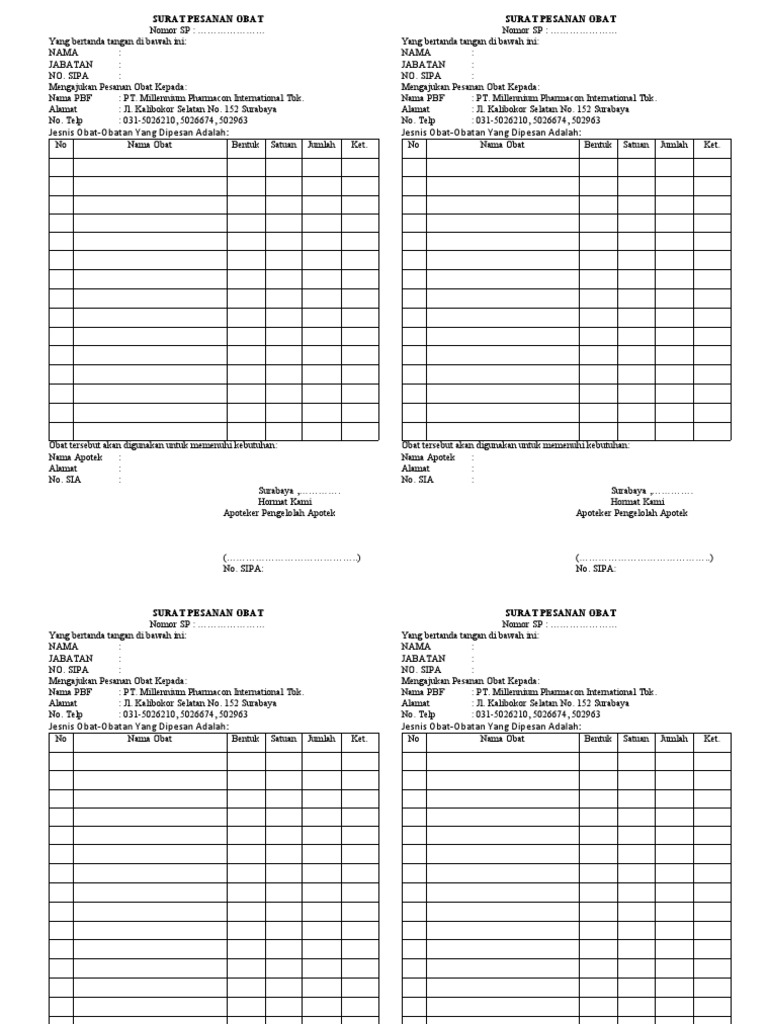 Format Surat Pesanan Obat | PDF