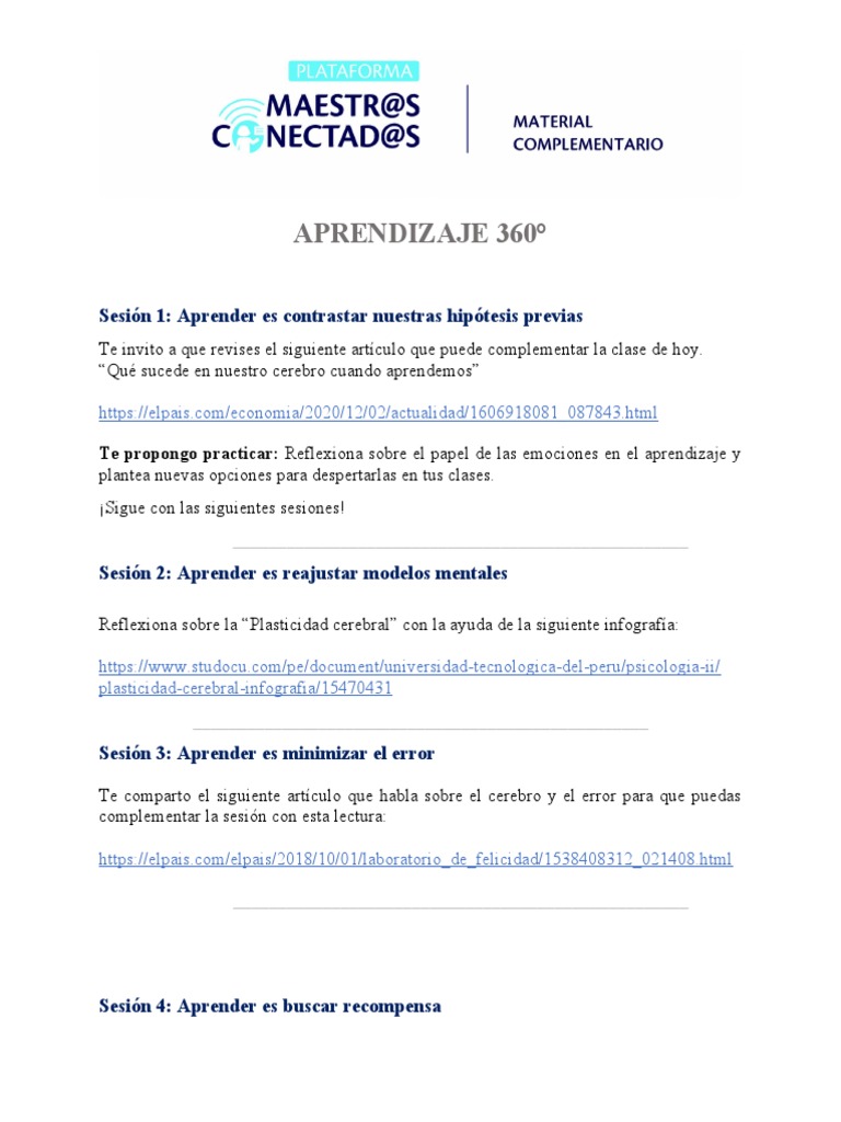 MAterial Complementario Curso Aprendizaje 360 OK | PDF | Aprendizaje | Modificación de ...