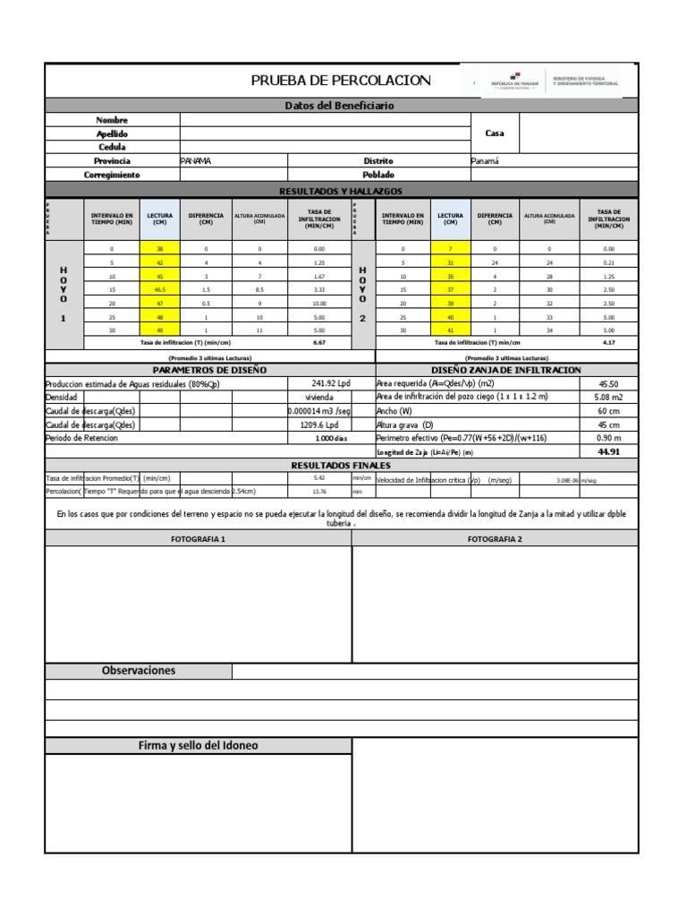Prueba Percolacion | PDF | Ingeniería Ambiental | Administracion del Agua