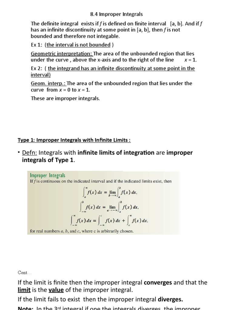 8.4 Improper Integrals | PDF | Integral | Limit (Mathematics)