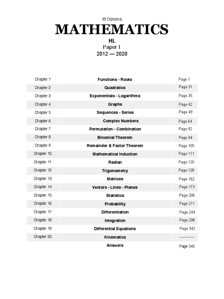 Mathematics HL P1 | PDF