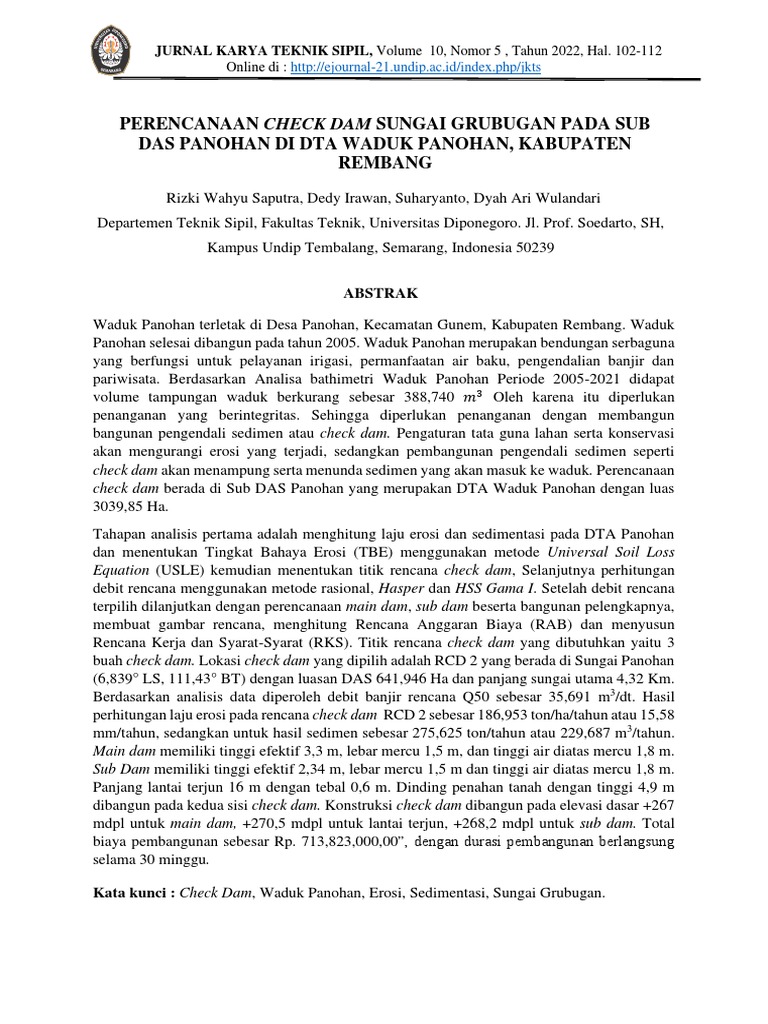 Perencanaan Check Dam di Panohan | PDF