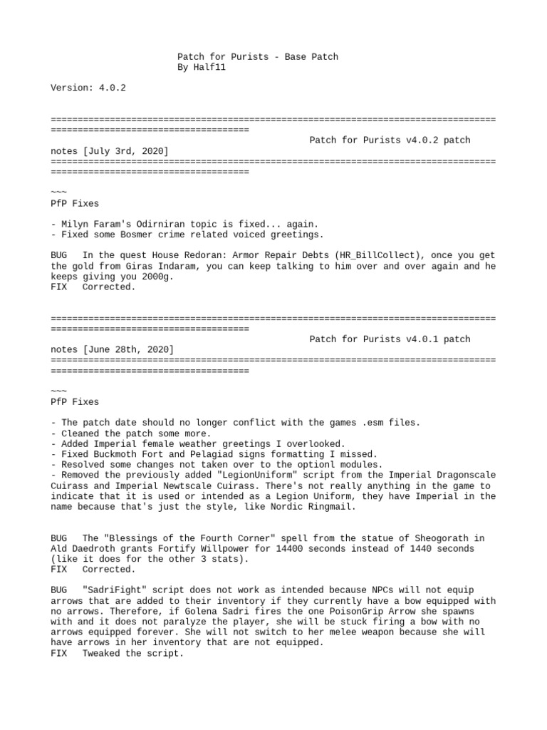 2 Patch For Purists Version History | PDF 2 Patch For Purists Version History | PDF
