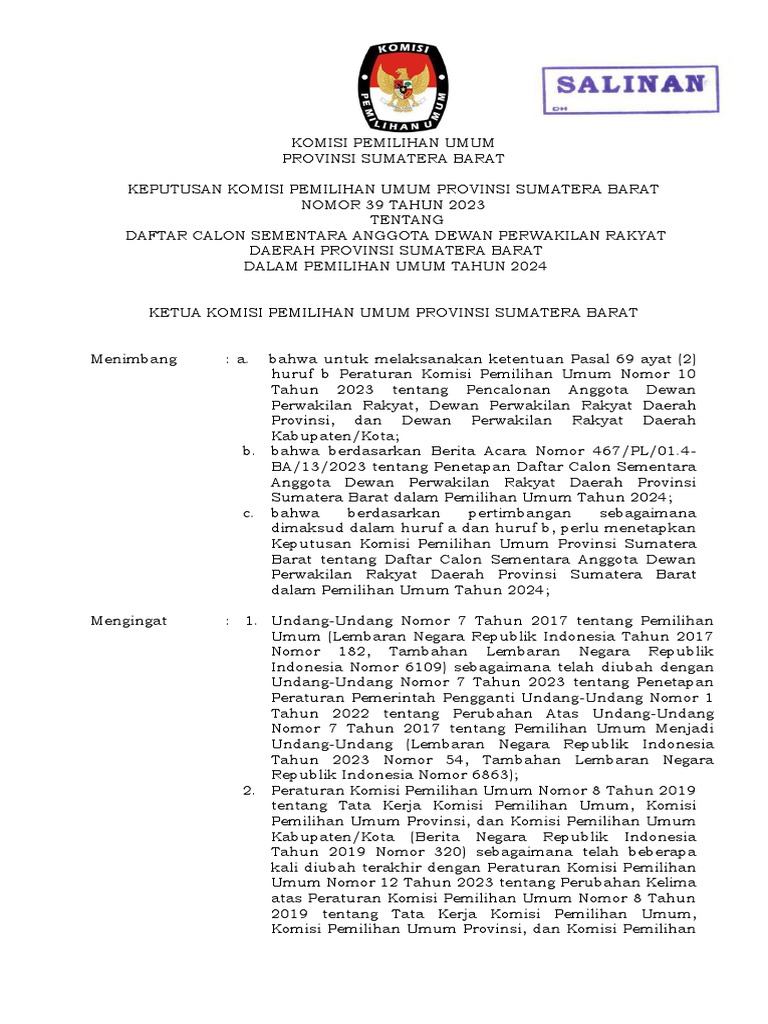 Salinan SK Dcs TTD Per Partai | PDF