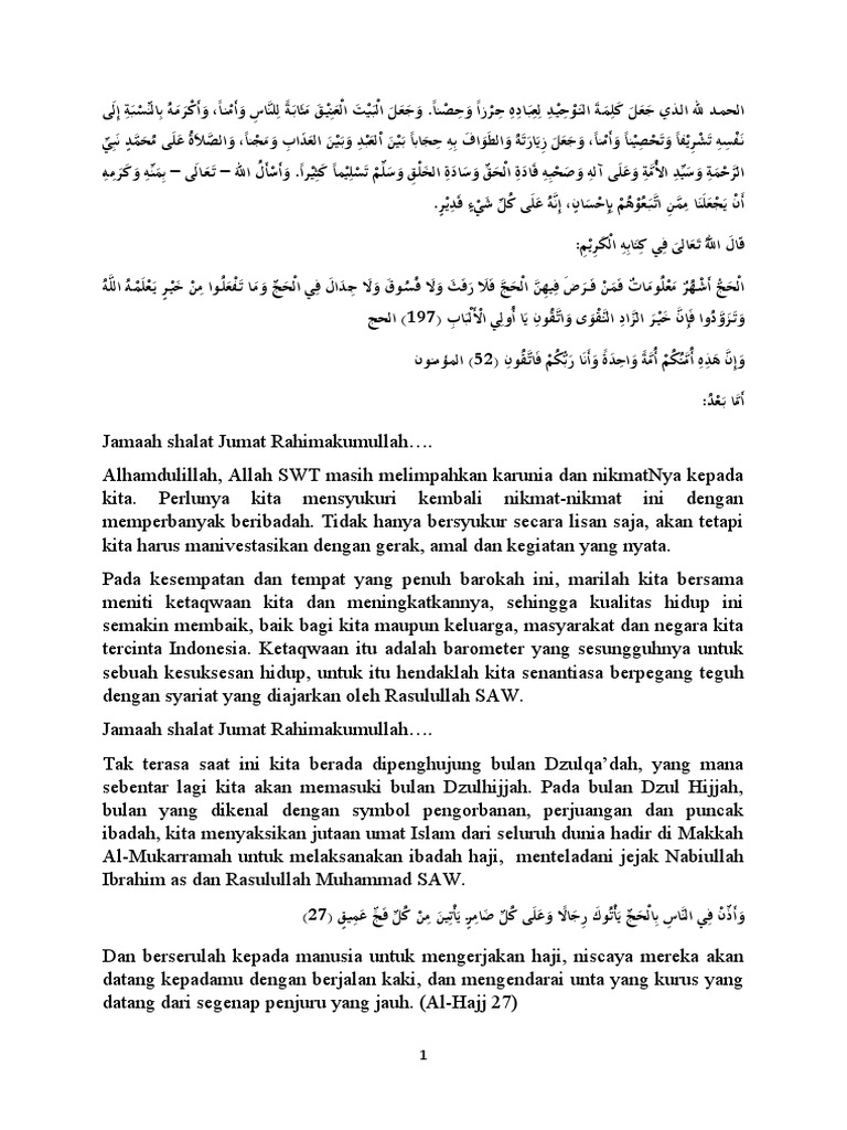 Khutbah Jumat Haji | PDF Khutbah Jumat Haji | PDF