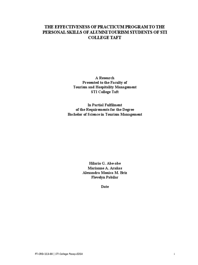 Group 6 The Effectiveness of Practicum Program To The Almuni Tourism ...