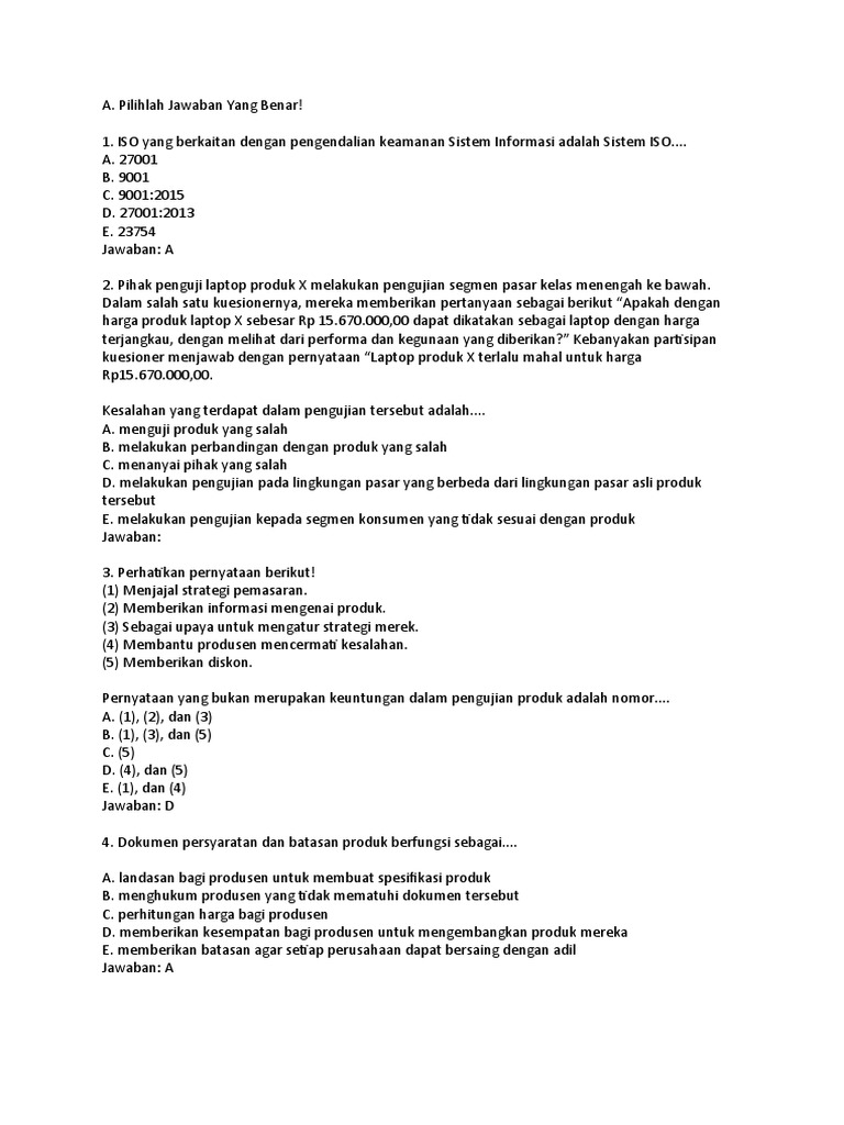 Dokumen Soal Kwu PDF Free | PDF | Bisnis