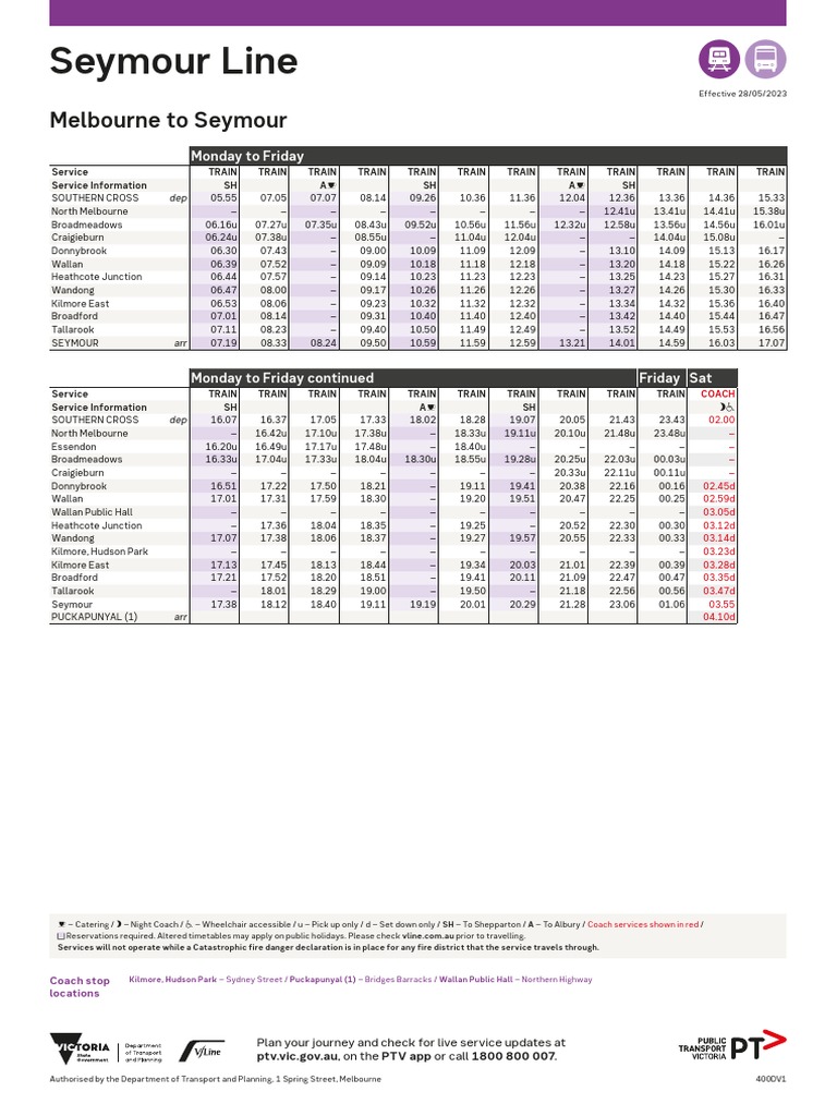 400 Seymour Timetable Web 280523 v1 | PDF
