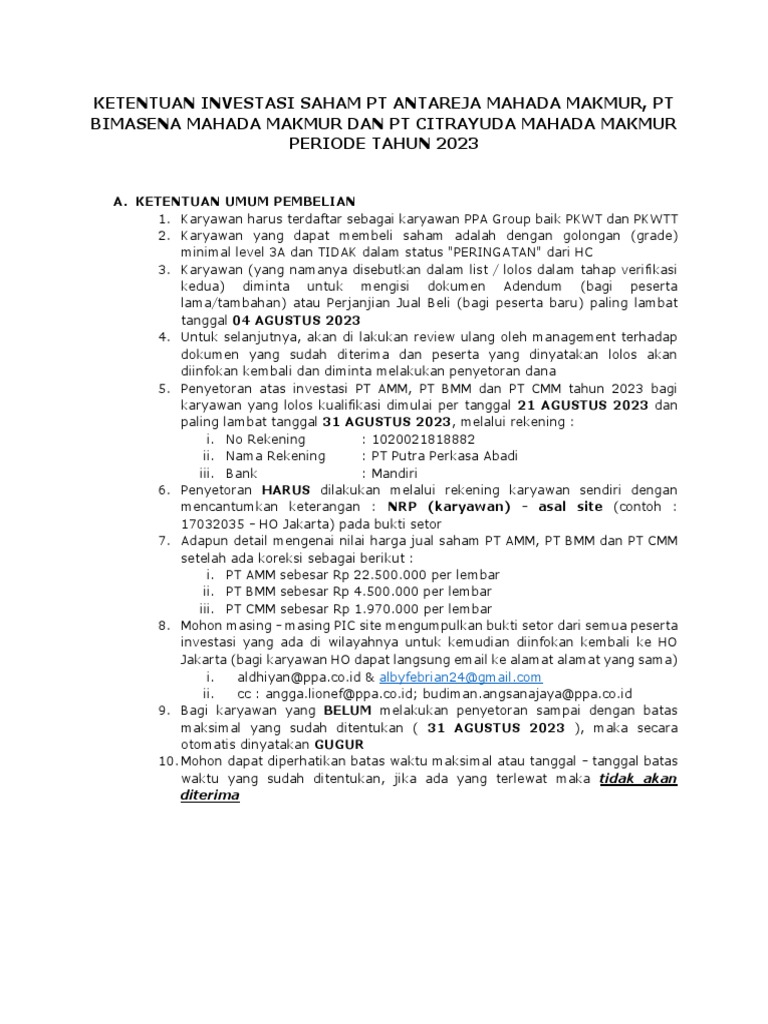 2023 07-24 Ketentuan Pembelian Saham PT AMM Dan PT BMM | PDF ...
