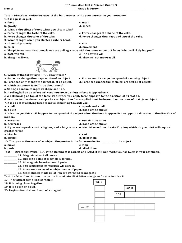 1st Summative Test in Science Quarte 3 | PDF | Force | Magnet