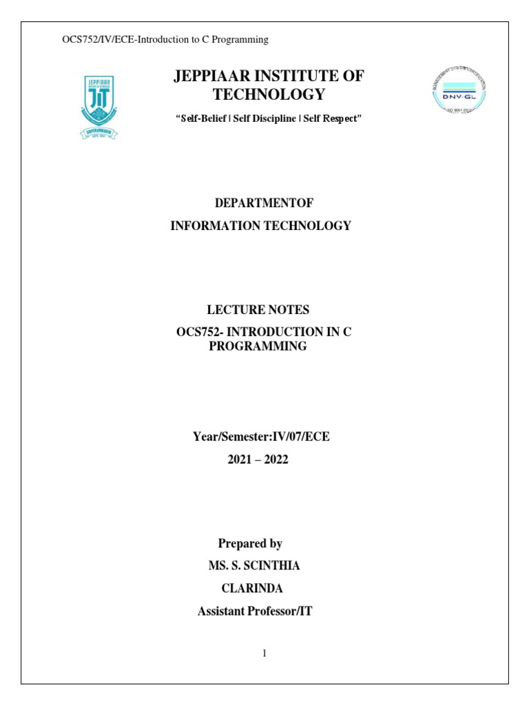 C Programming Unit 1 Pdf 6629