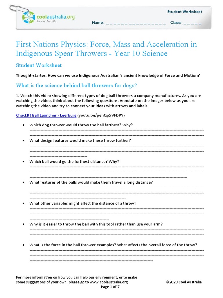 First Nations Physics Force Mass and Acceleration in Indigenous Spear Throwers Year 10 Science ...