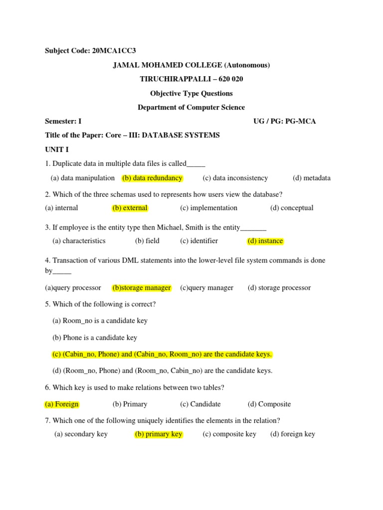 Database Systems Mcq's 150 Marked | PDF | Database Index | Databases Database Systems Mcq's 150 Marked | PDF | Database Index | Databases