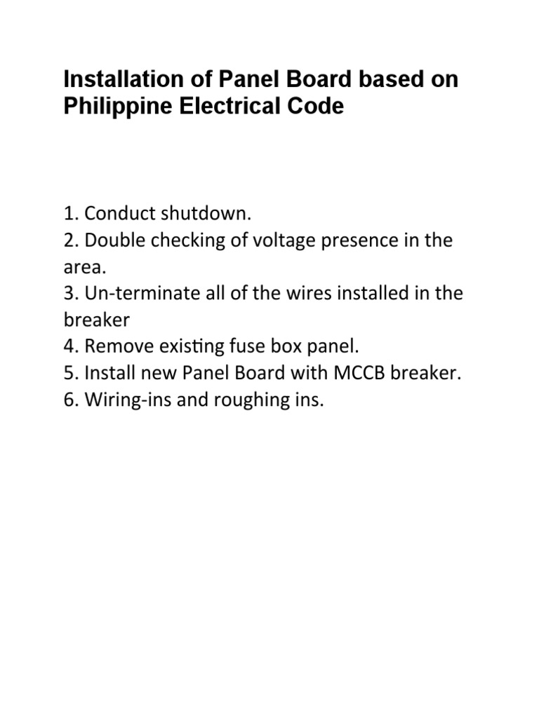 Installation of Panel Board Based On Philippine Electrical Code ...