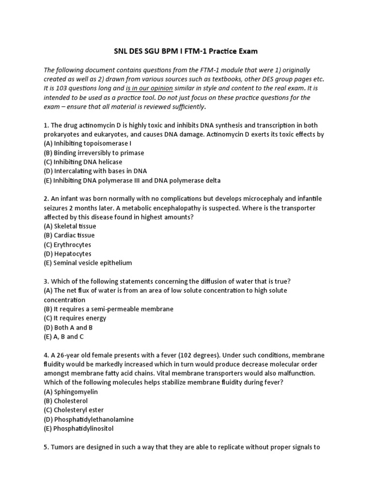 SNL Des Sgu BPM II Ftm-1 Exam | PDF | Dna | Cell Membrane