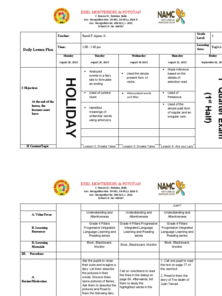 Daily Lesson Plan August 28-Sept 01 2023 | PDF
