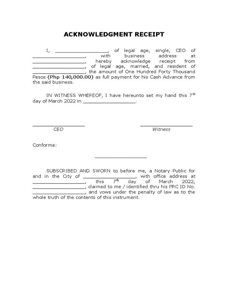 Sample Acknowledgment Receipt | PDF | Finance & Money Management