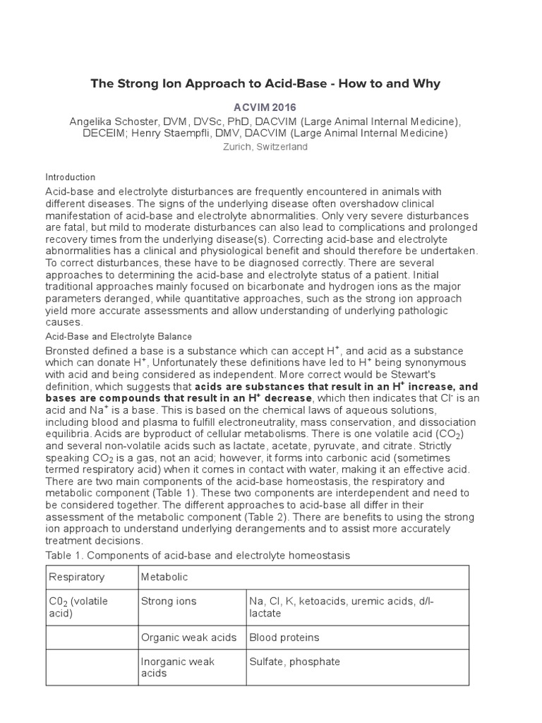 The Strong Ion Approach To Acid-Base - How To and Why | PDF