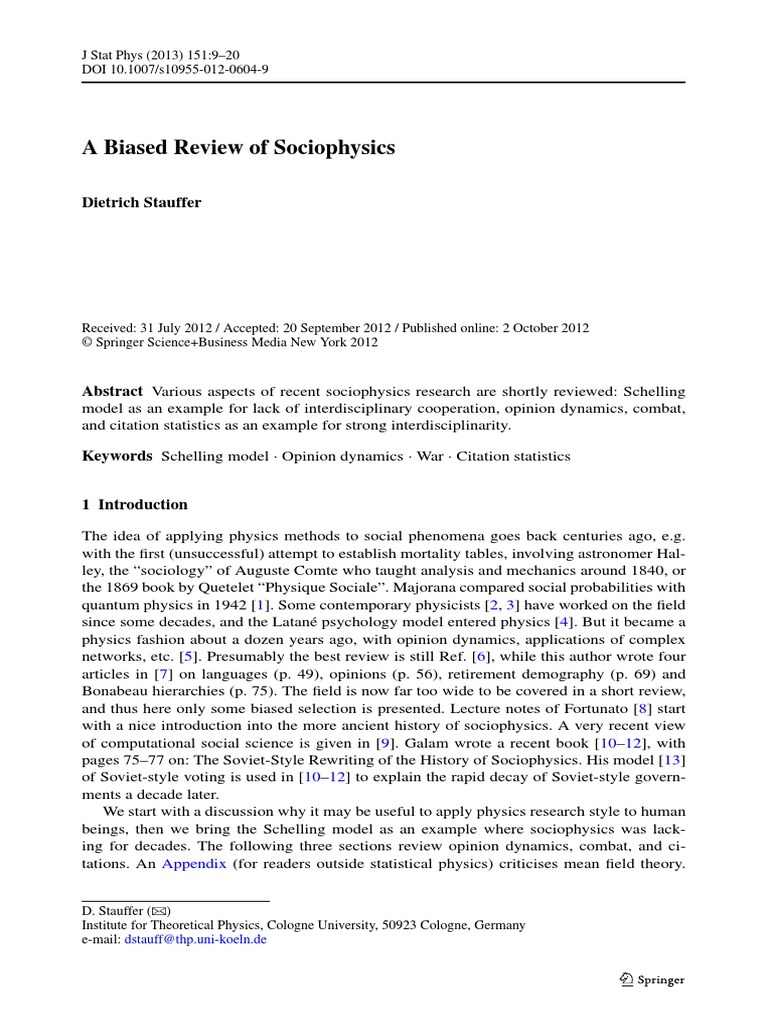 A Biased Review of Sociophysics - Dietrich Stauffer | PDF