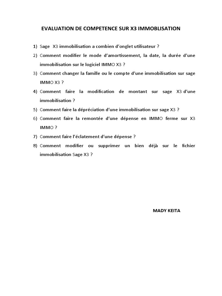 Evaluation de Competences Sur x3 Immobilisations | PDF