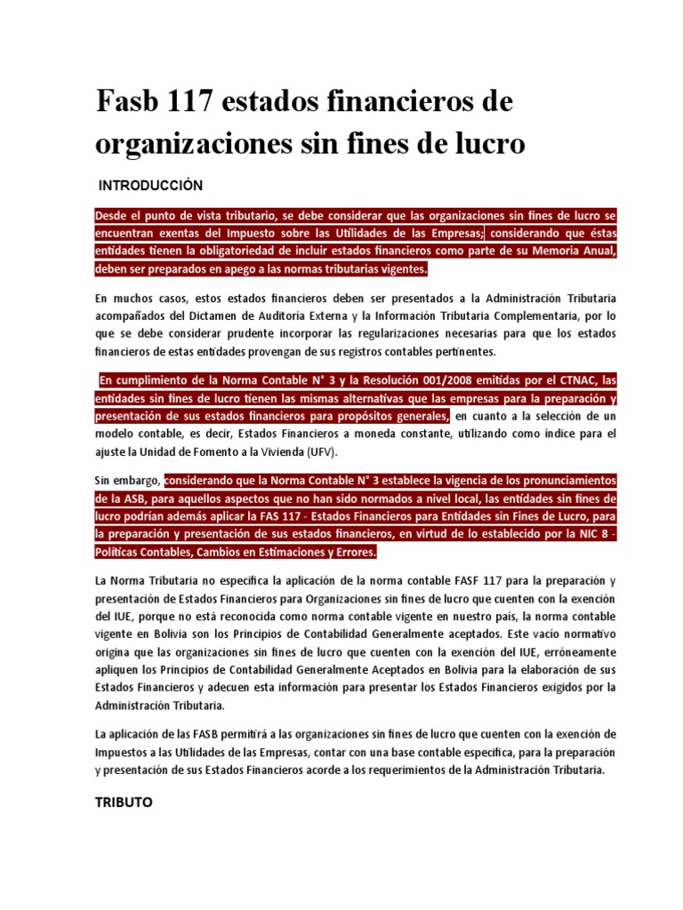 Fasb 117 Estados Financieros de Entidades Sin Fines de Lucro | PDF