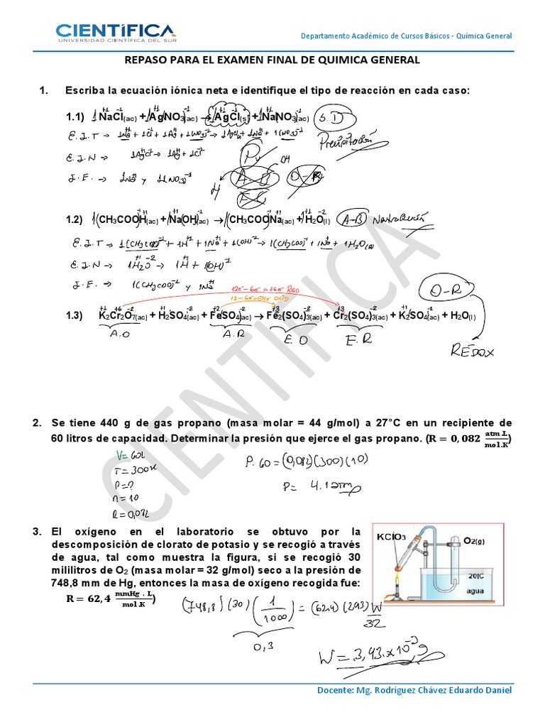 Repaso Para Ex Final Qu Gen - 2023-i | PDF