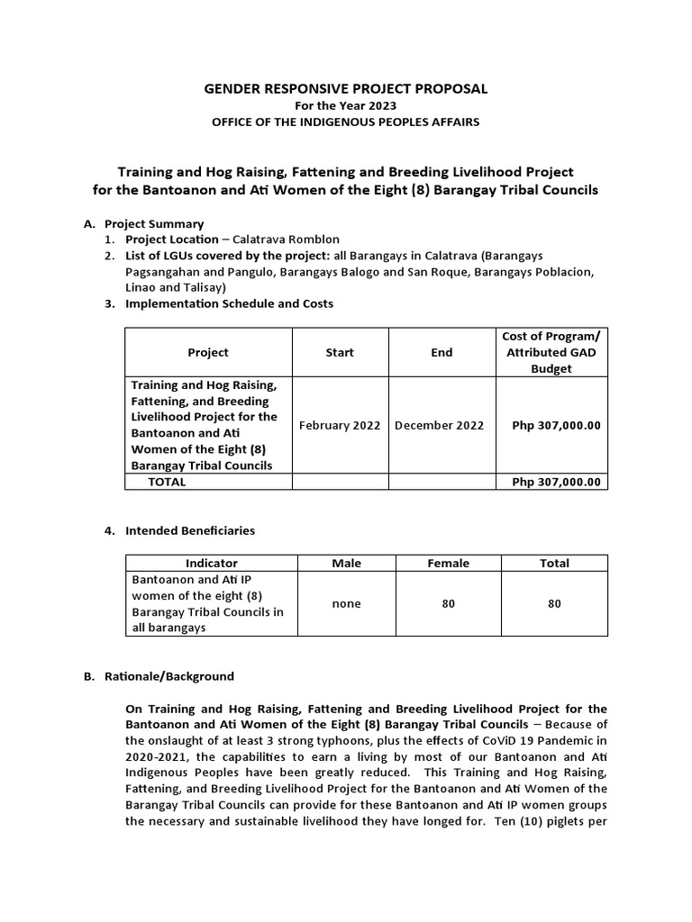 GAD 2023 PROJECT PROPOSAL For Hog Dispersal | PDF | Pig | Economies