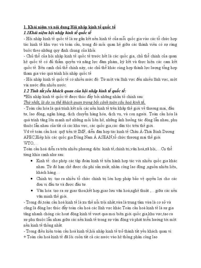 Khái niệm và tính tất yếu khách quan của hội nhập kinh tế quốc tế | PDF