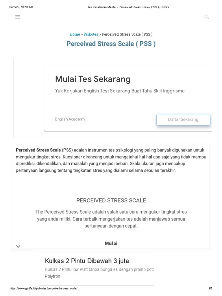 Tes Kesehatan Mental - Perceived Stress Scale (PSS) - Golife | PDF