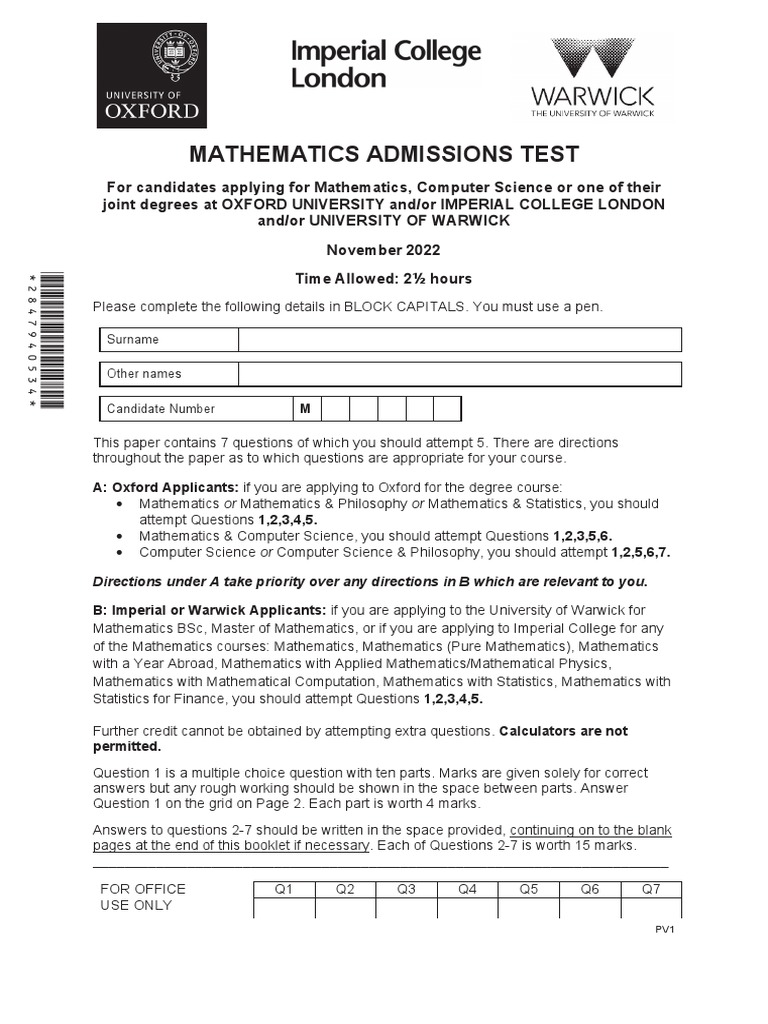 Oxford Admissions Test | PDF | Mathematics | Cartesian Coordinate System