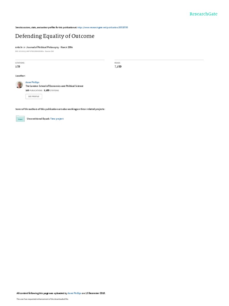 Defending Equality of Outcome | PDF | Social Equality | Equal Opportunity