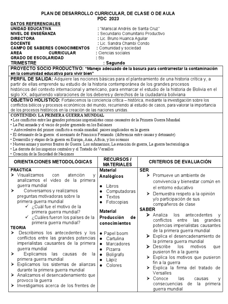 PDC 5to Ciencias Sociales | PDF | Plan de estudios | Bolivia