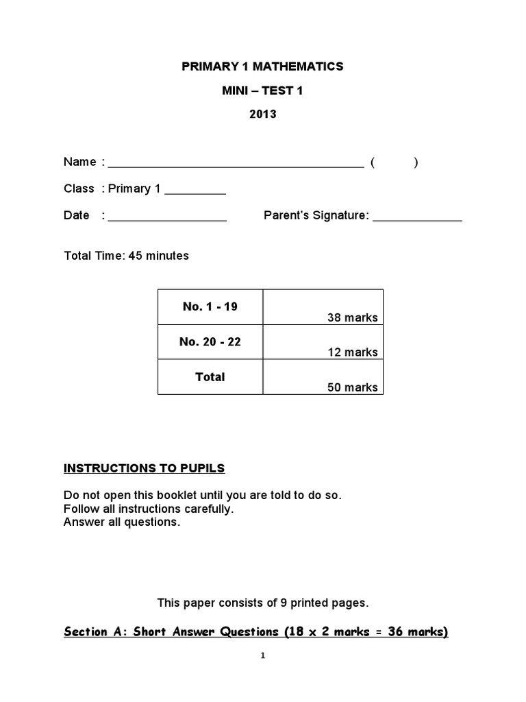 TM P1A Mini Test | PDF | Mathematics