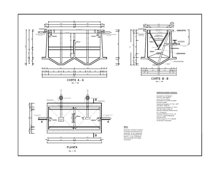 Plano Detalle Hidráulico Tanque Tipo Imhoff (Modelo 1) | PDF