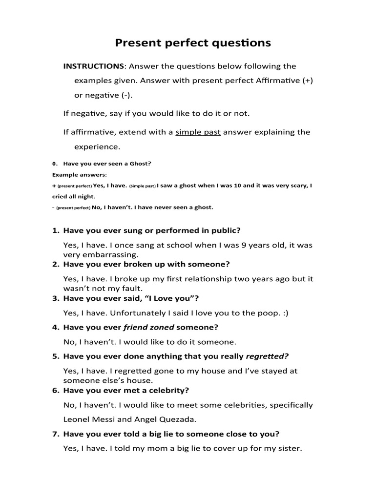 Interesting Present Perfect Questions | PDF