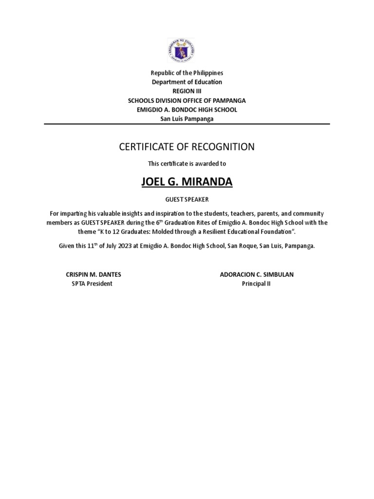 Sample Citation For Plaques and Certificates | PDF