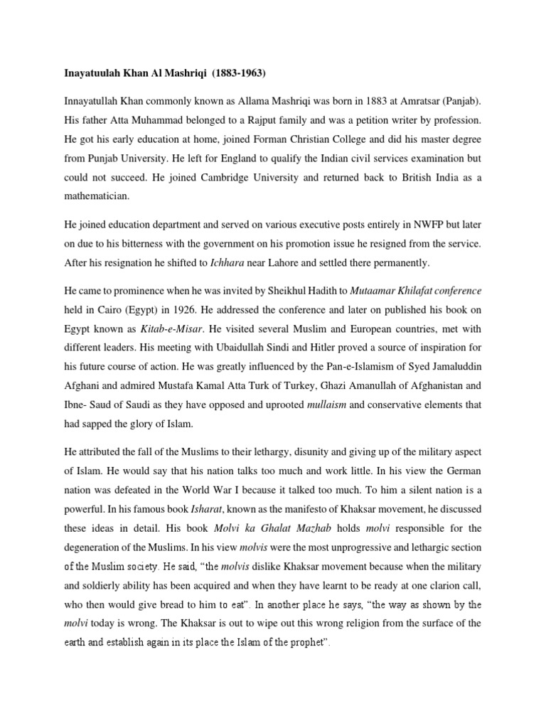 Allama Mashriqi's Legacy and Movement | PDF