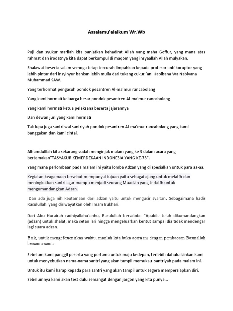 Teks MC Perlombaan Adzan, Gina & Mita | PDF