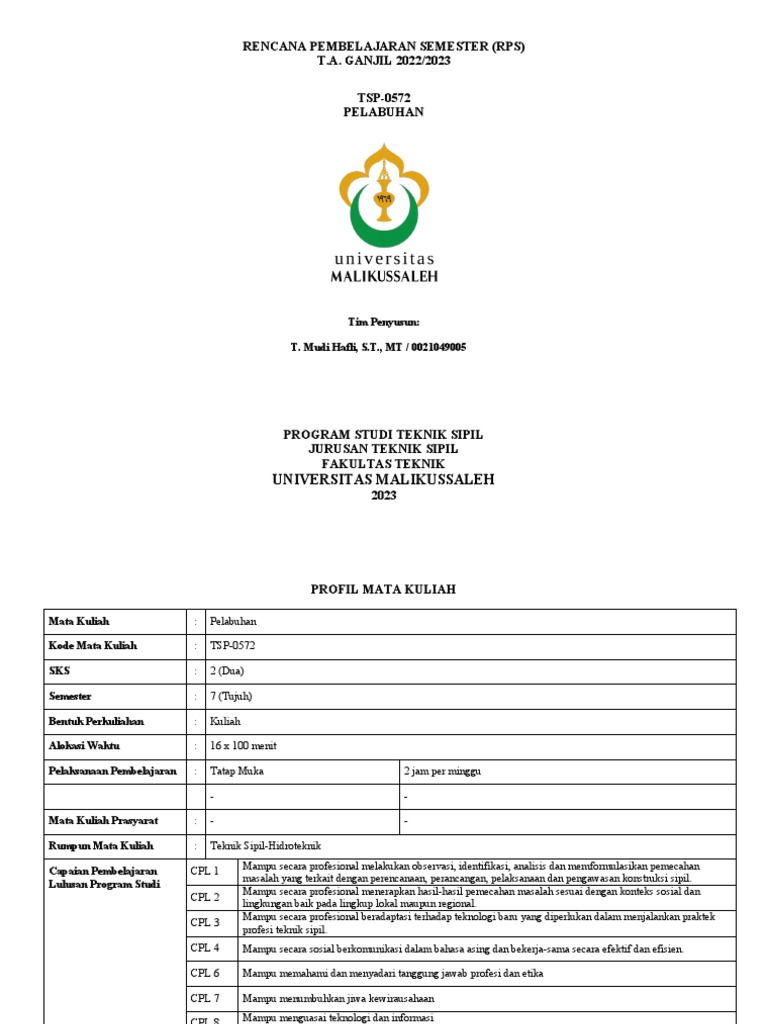 Mudi - Tugas 5 - Penyusunan RPS - Pelabuhan | PDF
