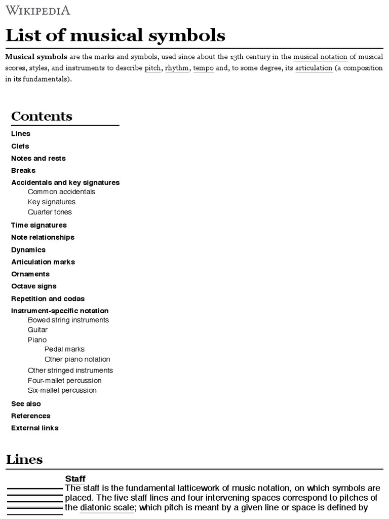 List of Musical Symbols - Wikipedia | PDF | Clef | Musicology