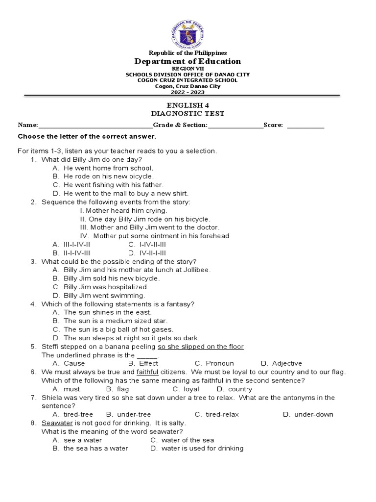 Pre-Test English 4 | PDF | Linguistics | Linguistic Morphology